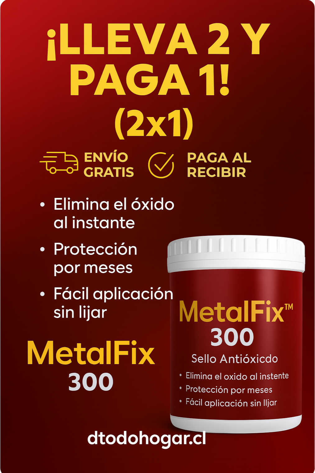 Pack 2x1 MetalFix™ 300gr c/u Pintura Profesional Antioxido (Color Negr – DTodoHogar